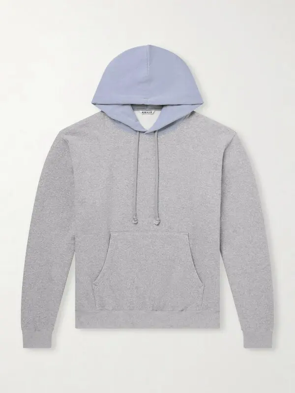 Auralee Two-tone Cotton-jersey Hoodie - Gray