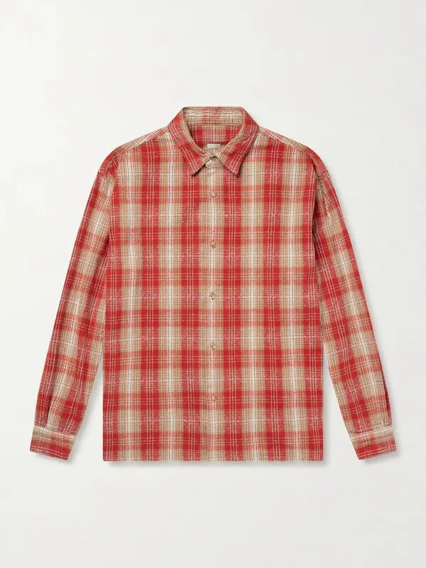 A.PRESSE Checked Cotton And Silk-blend Twill Shirt - Red