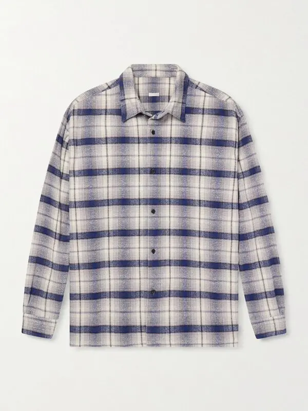 A.PRESSE Checked Cotton And Silk-blend Twill Shirt - Blue