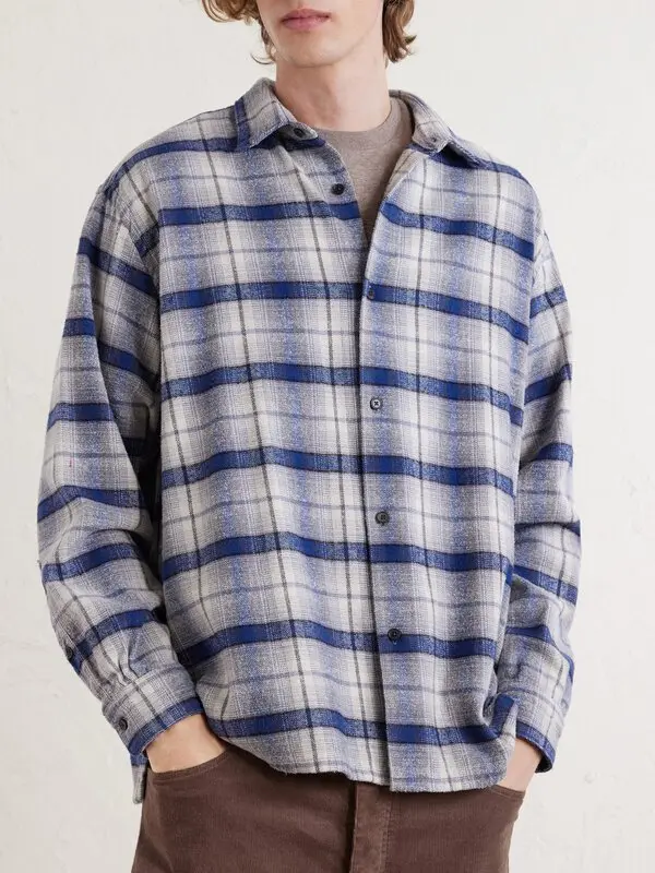 A.PRESSE Checked Cotton And Silk-blend Twill Shirt - Blue