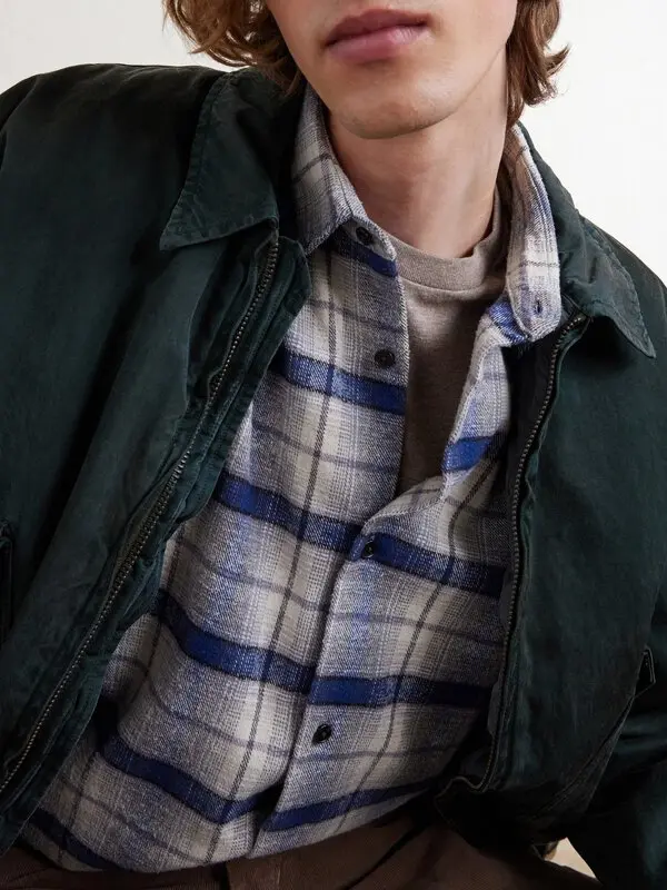 A.PRESSE Checked Cotton And Silk-blend Twill Shirt - Blue