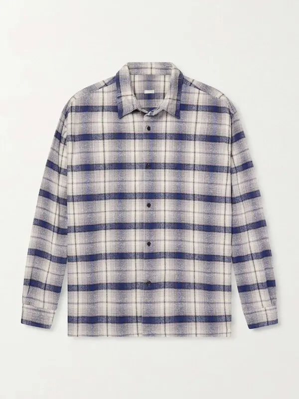 A.PRESSE Checked Cotton And Silk-blend Twill Shirt - Navy
