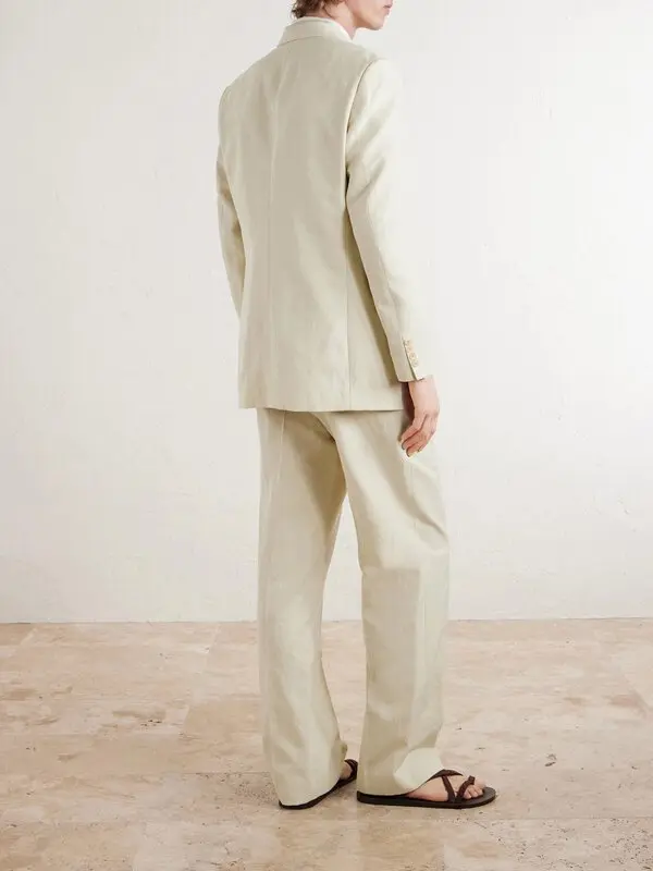 Auralee Double-breasted Wool, Cotton And Linen-blend Oxford Blazer - Neutrals