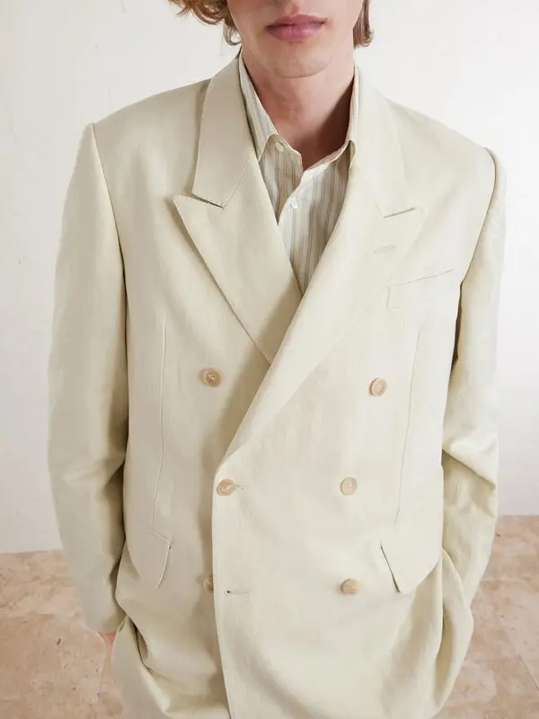 Auralee Double-breasted Wool, Cotton And Linen-blend Oxford Blazer - Neutrals
