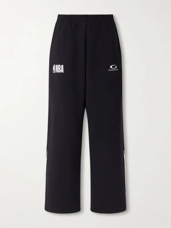 Balenciaga Nba Wide-leg Logo-embroidered Cotton-jersey Sweatpants - Black