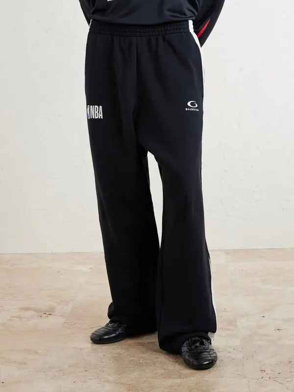 Balenciaga Nba Wide-leg Logo-embroidered Cotton-jersey Sweatpants