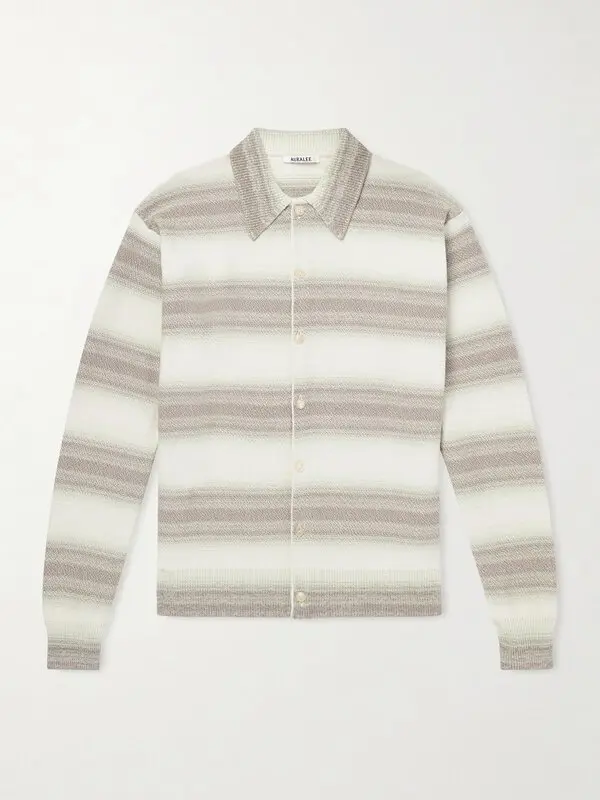 Auralee Dégradé Striped Knitted Cotton And Silk-blend Cardigan - Gray