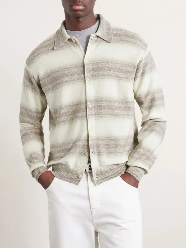 Auralee Dégradé Striped Knitted Cotton And Silk-blend Cardigan - Gray