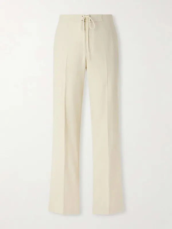 Auralee Straight-leg Wool, Cotton And Linen-blend Oxford Drawstring Trousers - Beige