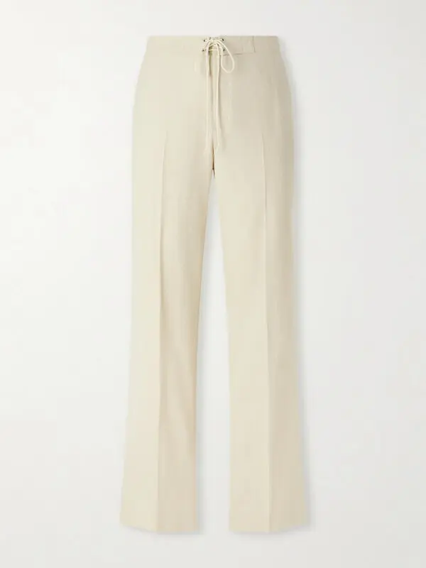 Auralee Straight-leg Wool, Cotton And Linen-blend Oxford Drawstring Trousers - Neutrals