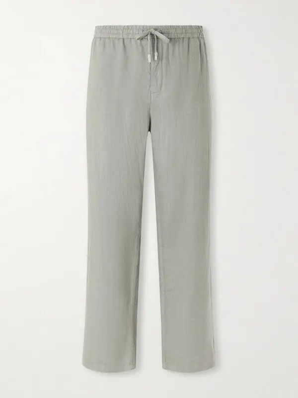 Mr P. Edward Straight-leg Garment-dyed Linen Drawstring Trousers - Gray