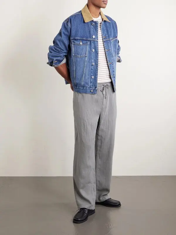 Mr P. Edward Straight-leg Linen Drawstring Trousers - Gray