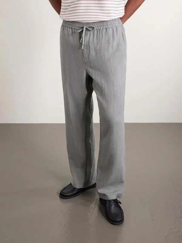 Mr P. Edward Straight-leg Linen Drawstring Trousers - Gray