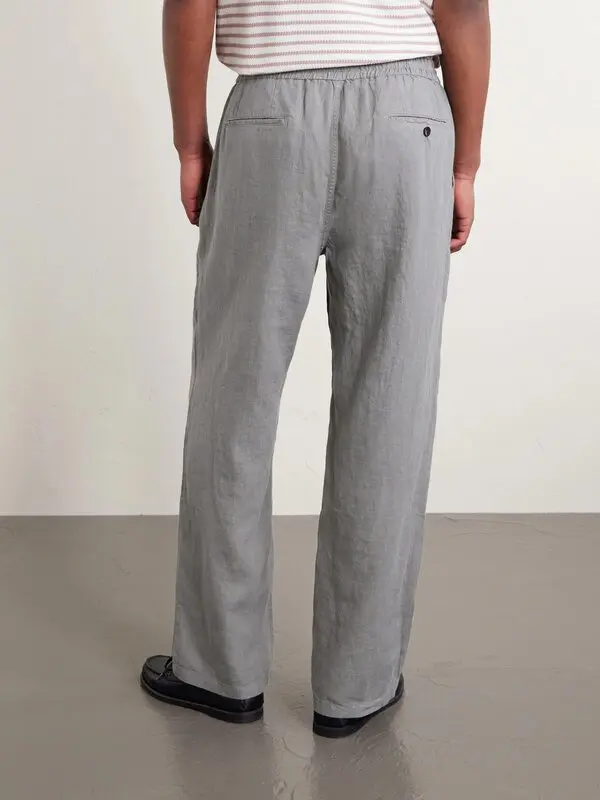 Mr P. Edward Straight-leg Linen Drawstring Trousers - Gray