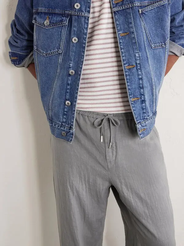Mr P. Edward Straight-leg Linen Drawstring Trousers - Gray