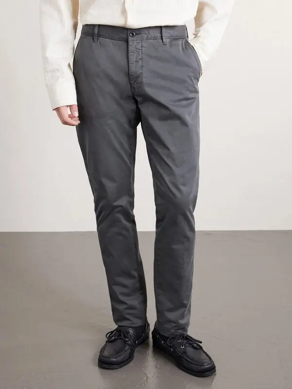 SLOWEAR Slim-fit Tapered Stretch-cotton Gabardine Trousers - Gray