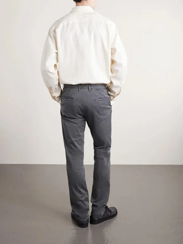 SLOWEAR Slim-fit Tapered Stretch-cotton Gabardine Trousers - Gray