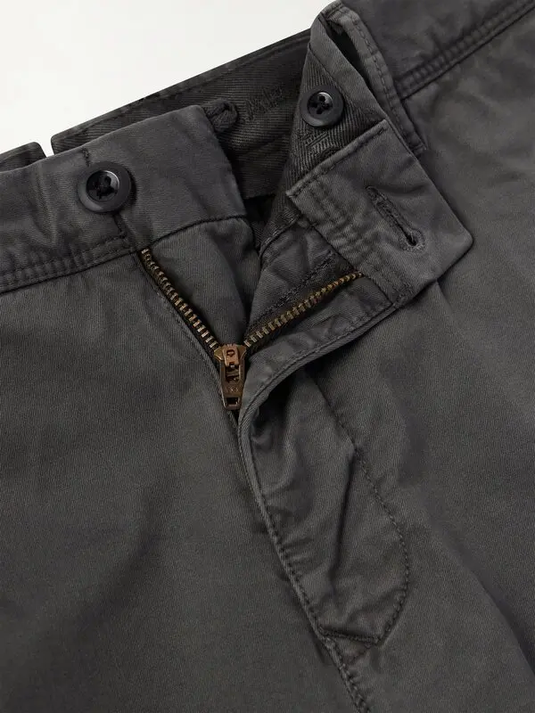 SLOWEAR Slim-fit Tapered Stretch-cotton Gabardine Trousers - Gray