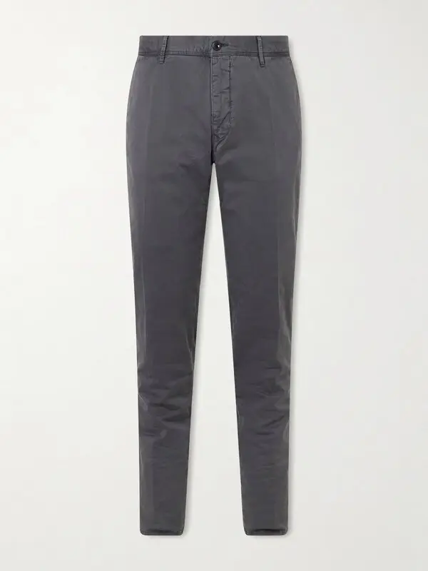 SLOWEAR Slim-fit Tapered Stretch-cotton Gabardine Trousers - Gray