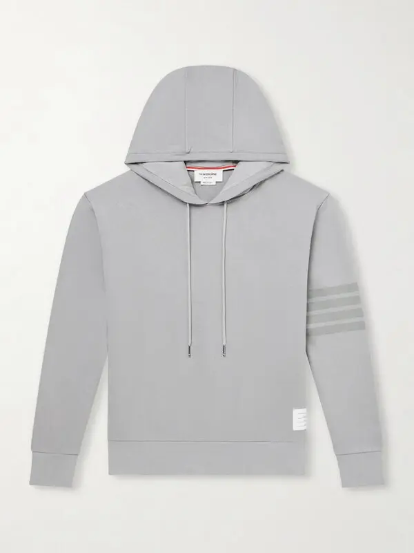 Thom Browne Logo-appliquéd Striped Cotton-jersey Hoodie - Gray