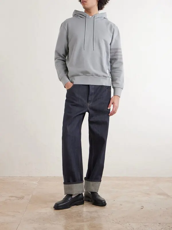 Thom Browne Striped Cotton-jersey Hoodie - Gray