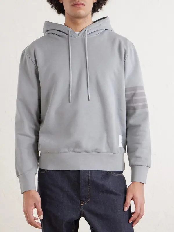 Thom Browne Striped Cotton-jersey Hoodie - Gray