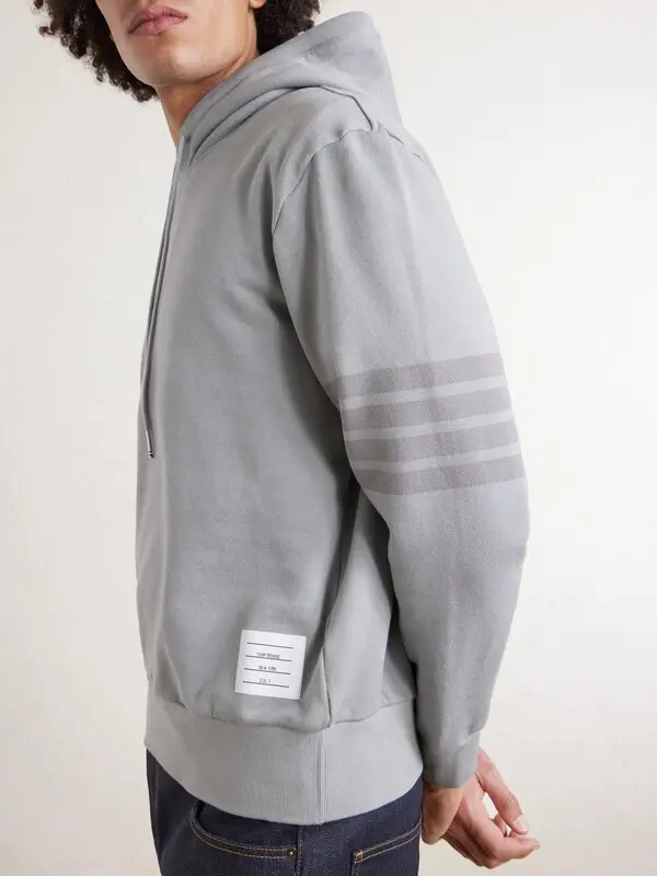 Thom Browne Striped Cotton-jersey Hoodie - Gray