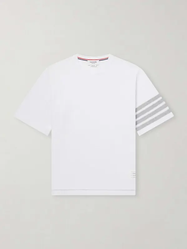 Thom Browne Striped Cotton-piqué T-shirt - White