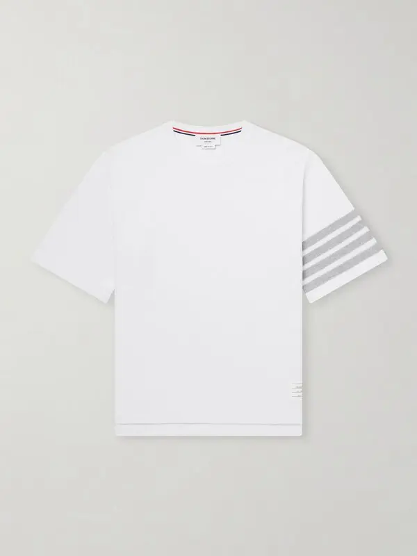 Thom Browne Striped Cotton-piqué T-shirt - White