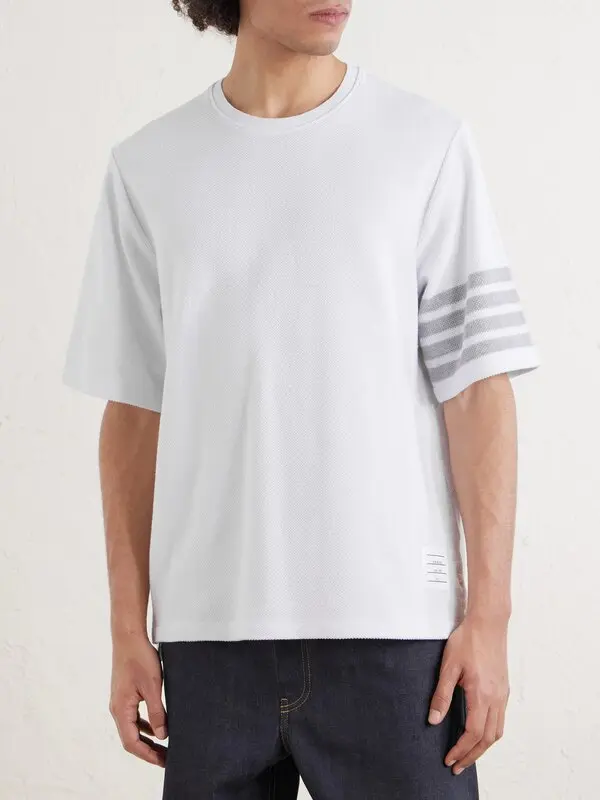 Thom Browne Striped Cotton-piqué T-shirt - White