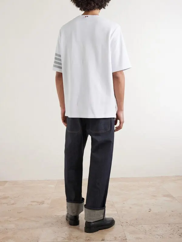 Thom Browne Striped Cotton-piqué T-shirt - White