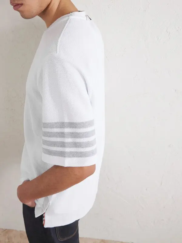 Thom Browne Striped Cotton-piqué T-shirt - White