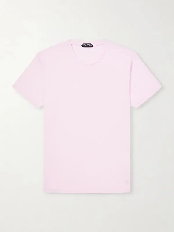 TOM FORD Slim-fit Logo-embroidered Cotton And Silk-blend Jersey T-shirt - Pink
