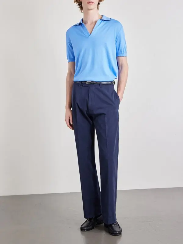 TOM FORD Sea Island Cotton And Silk-blend Polo Shirt - Blue