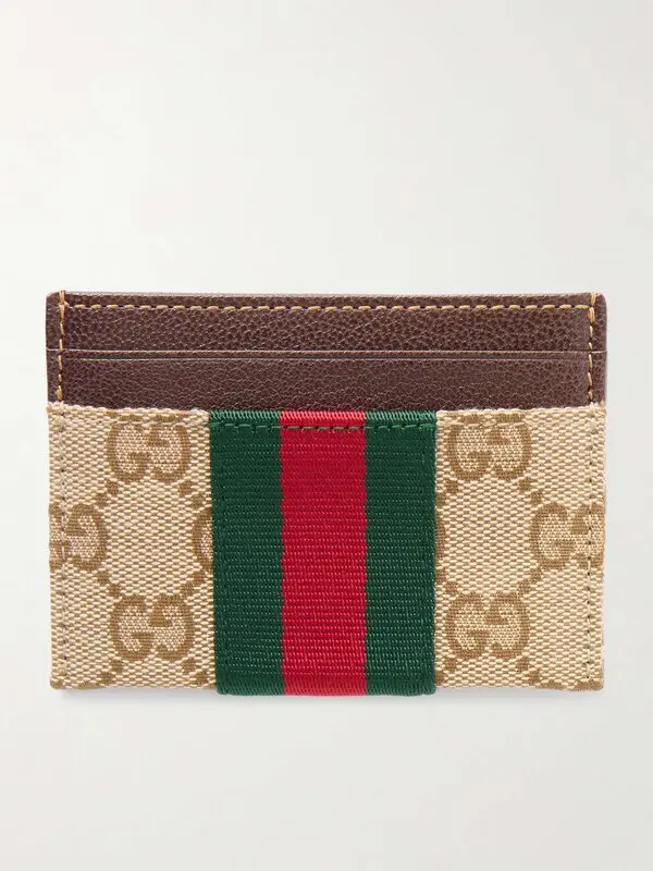 Gucci Leather-trimmed Monogrammed Canvas Cardholder