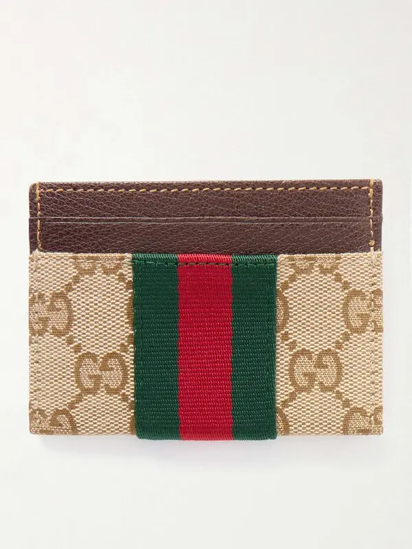Gucci Leather-trimmed Monogrammed Canvas Cardholder