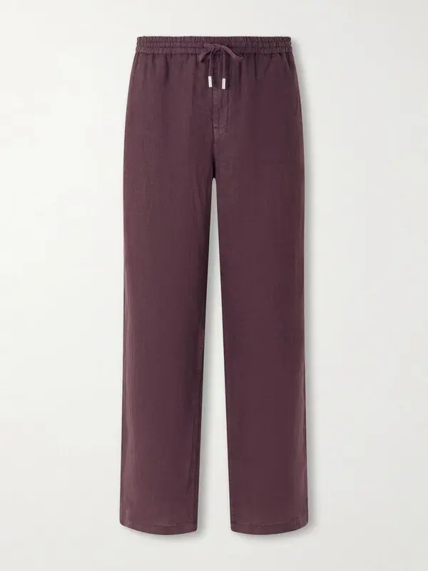 Mr P. Edward Straight-leg Garment-dyed Linen Drawstring Trousers - Burgundy