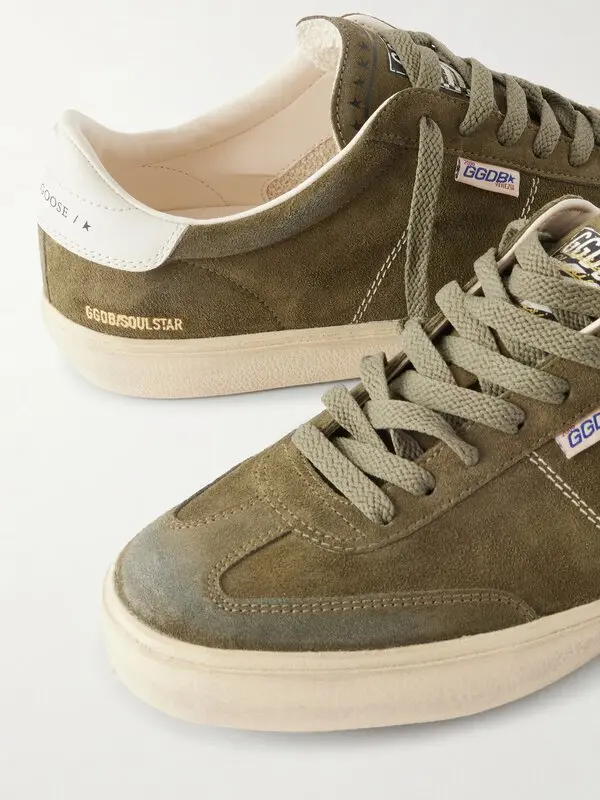 GOLDEN GOOSE Soul Star Leather-trimmed Distressed Suede Sneakers - Green