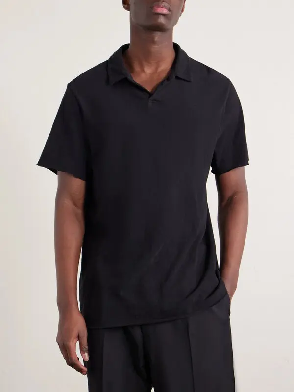JAMES PERSE Open-collar Cotton-jersey Polo Shirt - Black