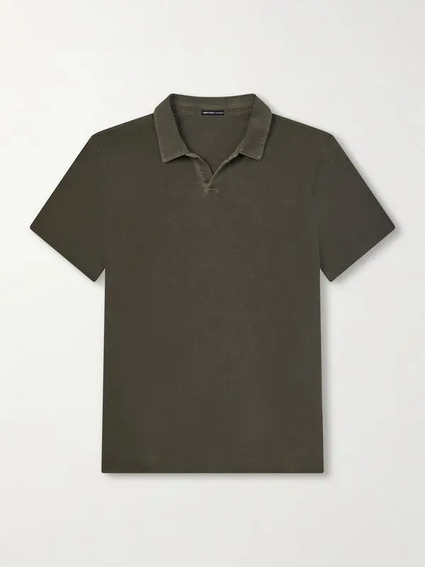 JAMES PERSE Open-collar Cotton-jersey Polo Shirt - Green