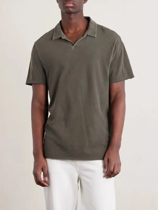 JAMES PERSE Open-collar Cotton-jersey Polo Shirt - Green