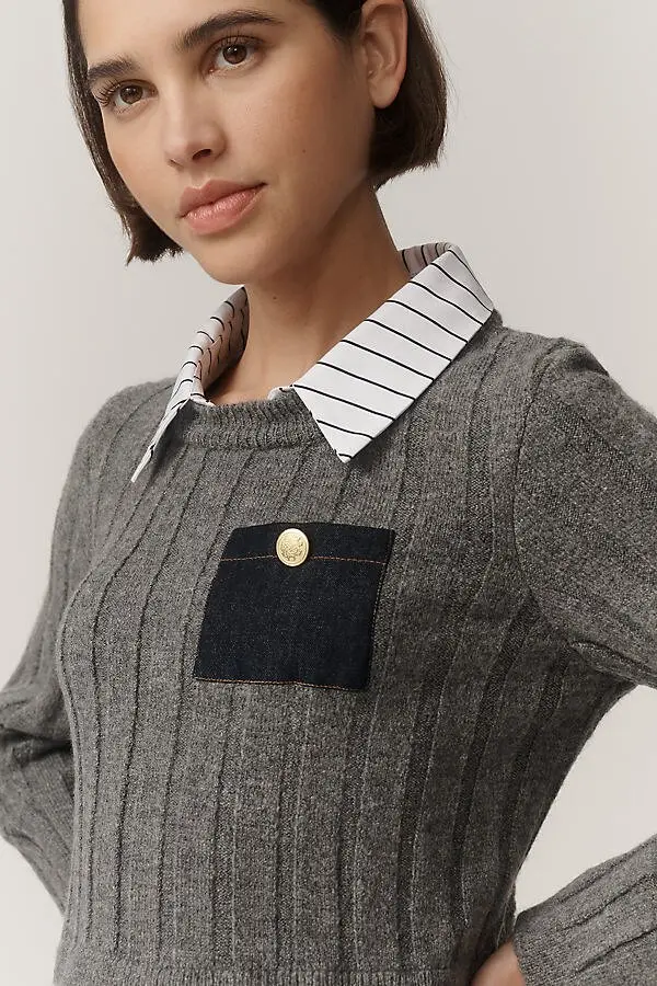 Maeve Sweater & Shirt Twofer - Grey