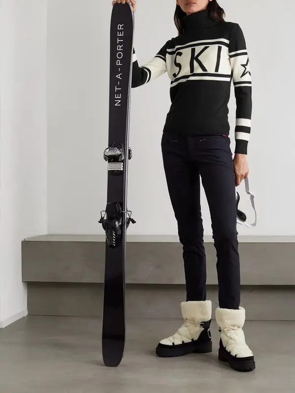Perfect Moment Schild Intarsia Merino Wool Turtleneck Sweater - Black