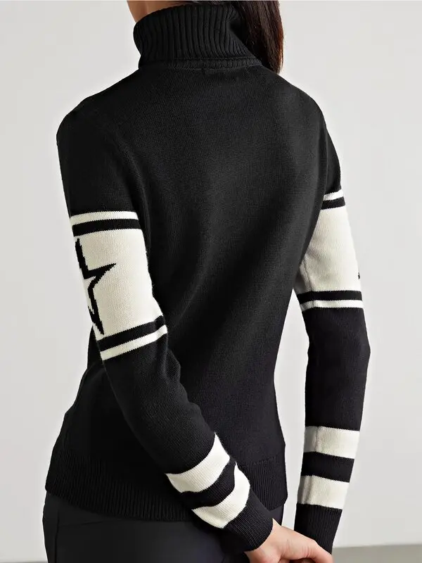Perfect Moment Schild Intarsia Merino Wool Turtleneck Sweater - Black