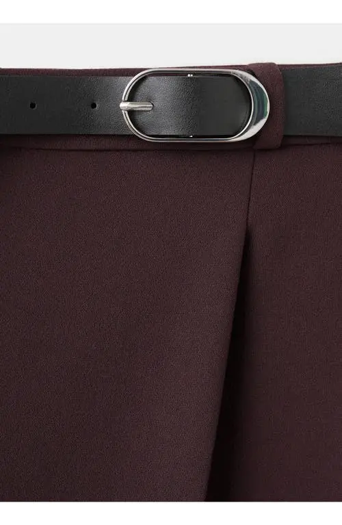 Mango Mid-rise Straight-leg Pleated Pants With Belt - Wine