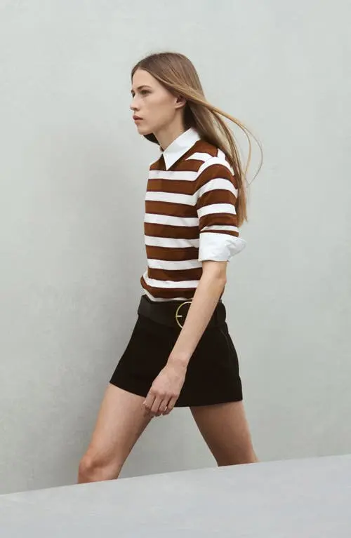 Mango Stripe Short Sleeve Sweater