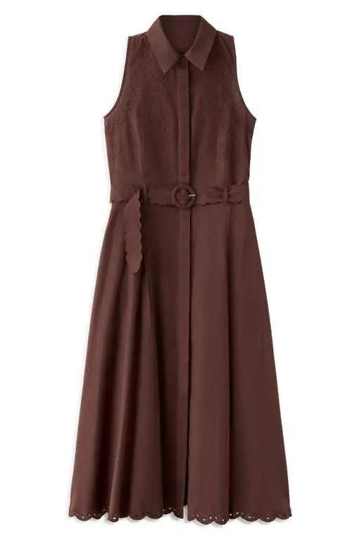 Mango Floral Embroidered Belted Shirt Dress
