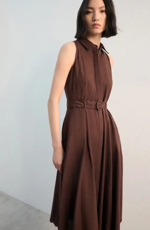 Mango Floral Embroidered Belted Shirt Dress