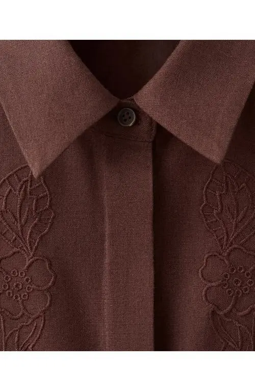Mango Floral Embroidered Belted Shirt Dress