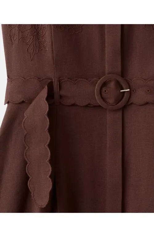 Mango Floral Embroidered Belted Shirt Dress